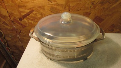 Antique Pyrex Fry Glass Opalescent Oval Baking Dish & Metal Holder | eBay
