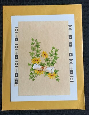 GRADUATION DAY Diploma & Yellow Flowers 7x9.25" Greeting Card Art #G ...