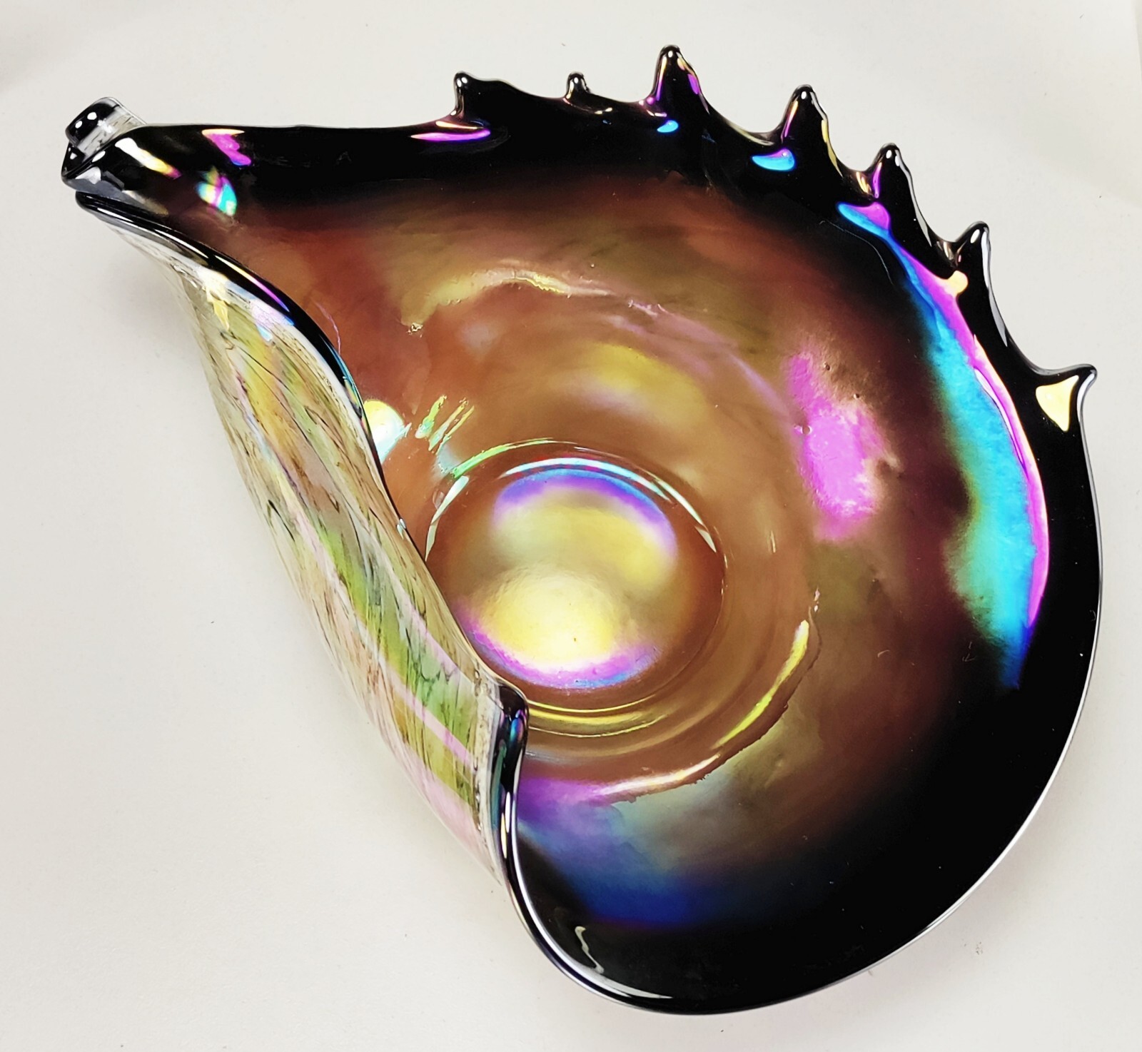 Vintage Krosno Jozefina Iridescent Art Glass Conch Shell Bowl Made In ...