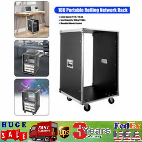 16U Portable Rolling Cart Shelf Network Rack Audio Video Telecom Office ...