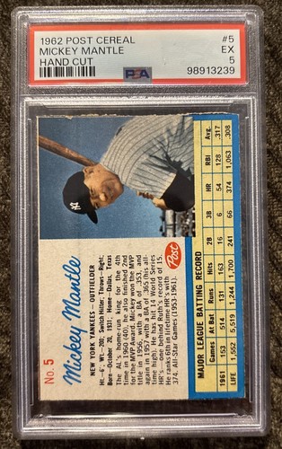 1962 POST CEREAL #5 Mickey Mantle HOF PSA 5 EX NEW YORK YANKEES | eBay