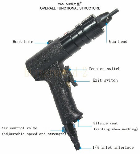 1000rpm M4/M5/M6 Pneumatic Riveters Pull Setter Air Rivets Nut Gun Tool ...