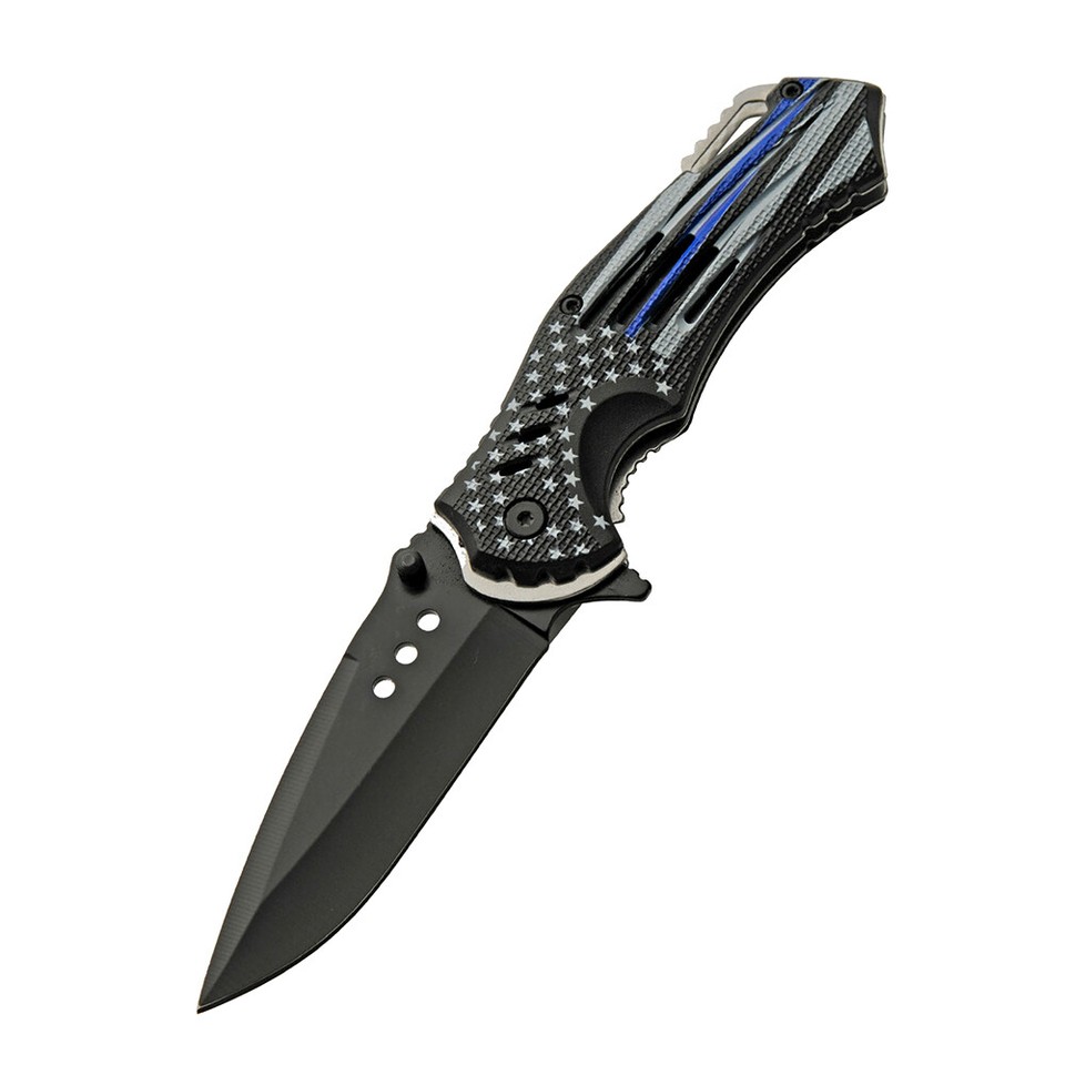 Police BLUE LINE Spring Assisted KNIFE - Folding Pocket Folder Flag ...