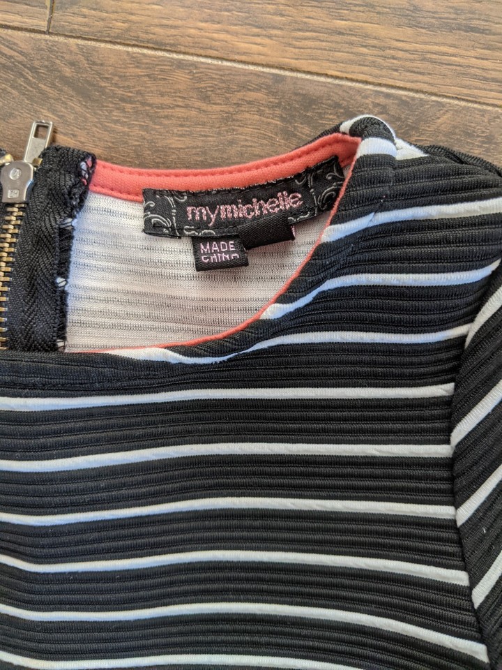 EUC Size 7 My Michelle Girl Pink black White Stripe Striped Dress | eBay UK