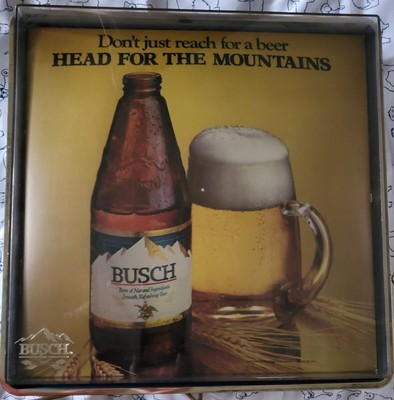 Vintage Busch Beer Head For The Mountains Lighted Sign 16"X16"..See ...