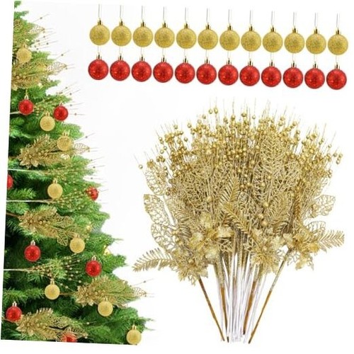 58 Pcs Christmas Artificial Glitter Berry Stems, Gold Red Xmas Tree | eBay