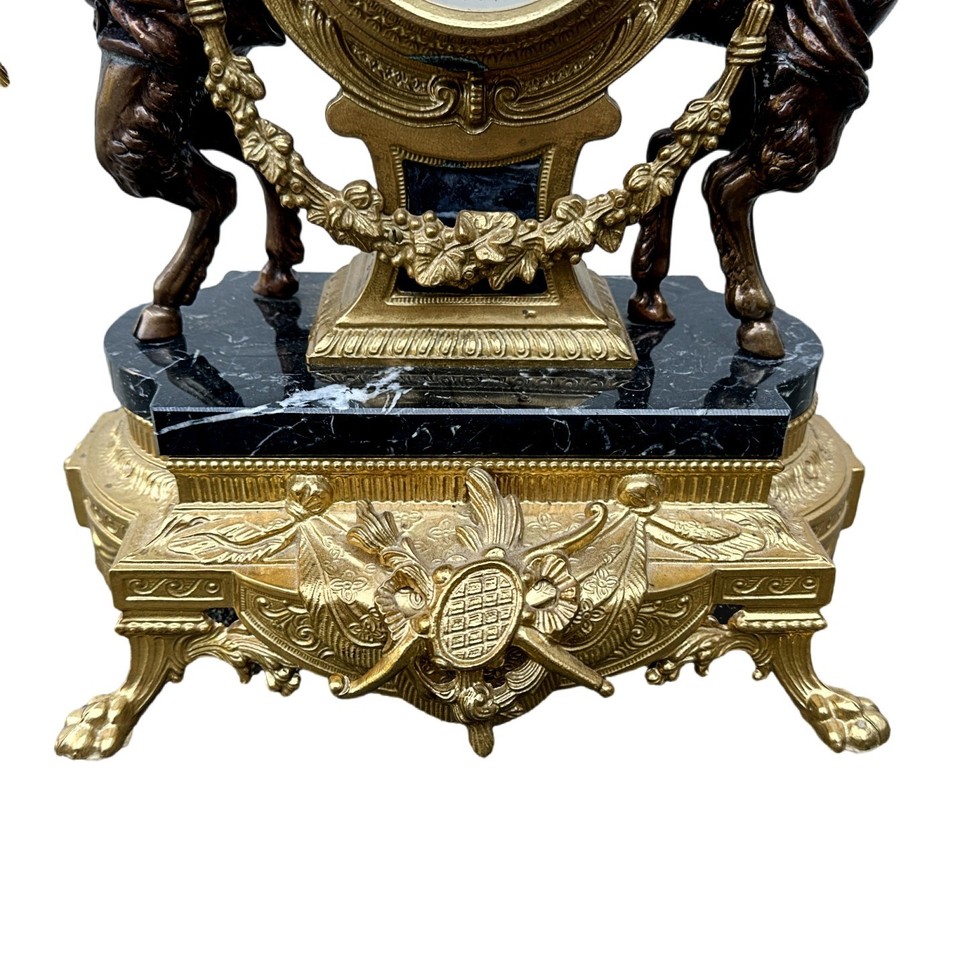 Vintage Italian Gilt Bronze & Marble Rococo Lyre Clock w/Faun Figurals ...