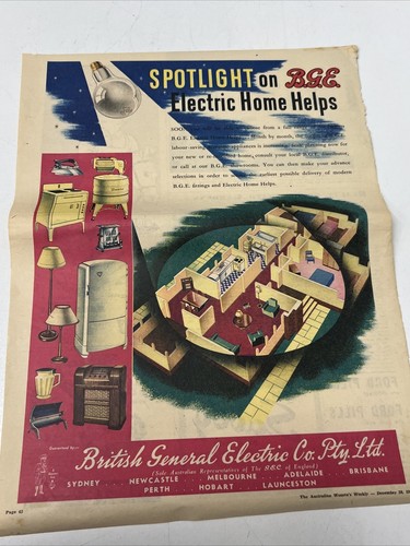 VINTAGE ADVERTISEMENT BGE BRITISH GENERAL ELECTRIC RADIO 1940s KITCHEN ...