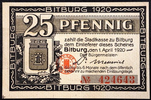 BITBURG 1920 25 Pf Complete set of one German Notgeld Home of Bitburger ...