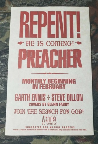 Preacher Comic Repent! Promo Flyer Pre Dates First Issue Vertigo ...