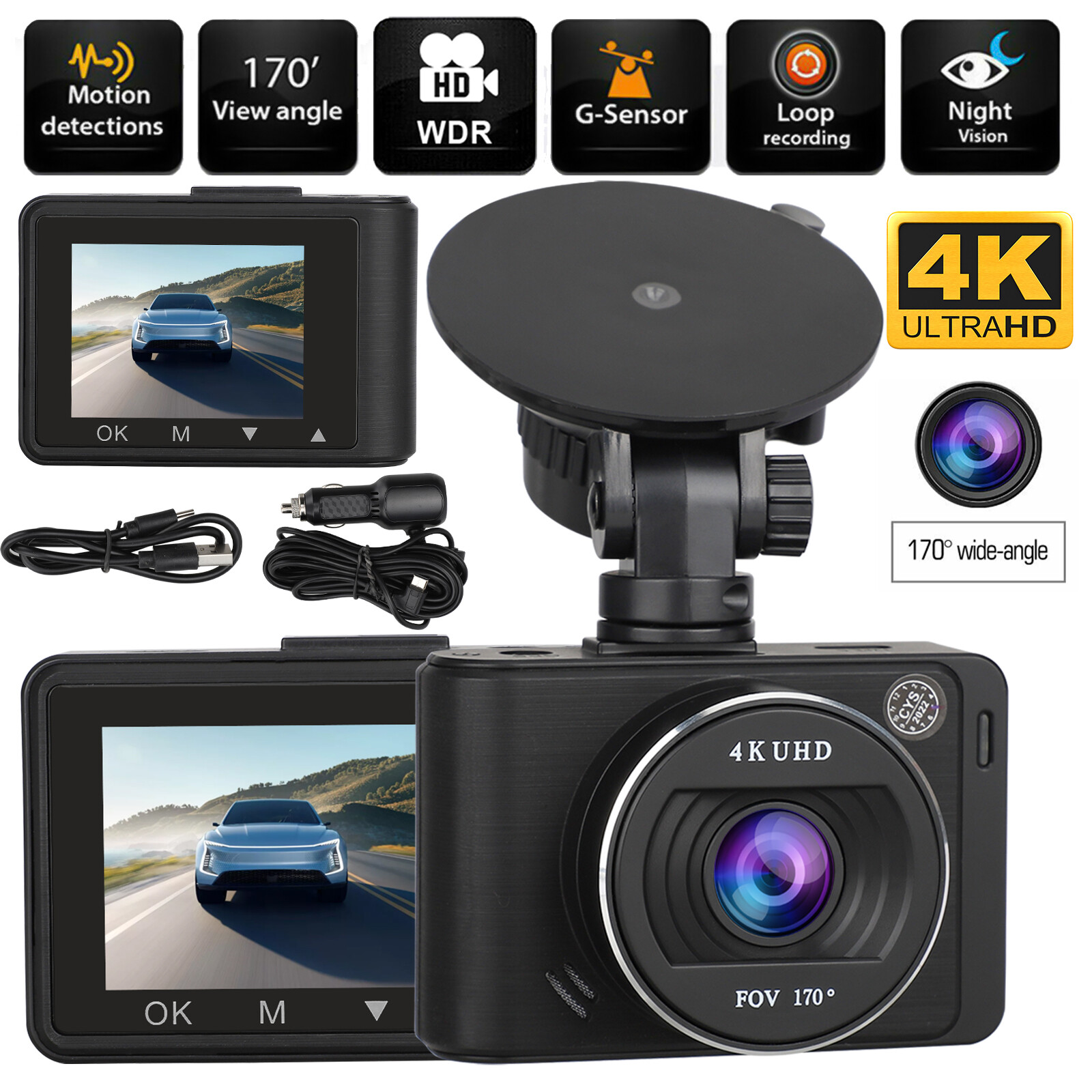 4K UHD Dash Cam Car DVR Front Camera Driving Recorder 170° G-Sensor ...