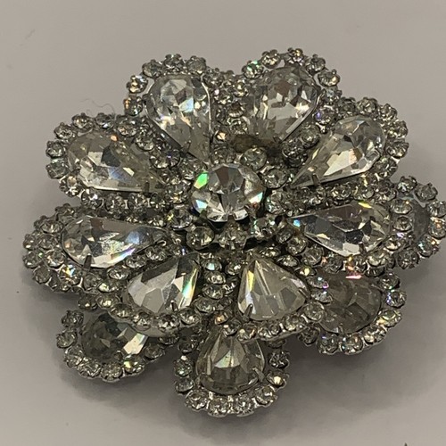 Vtg Signed WEISS Brooch Clear Glass Rhinestones Snowflake Flower Large ...
