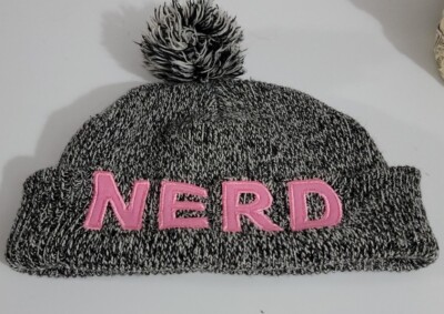 NERD Beanie Knit Hat Pink On Heathered Black W/pompom | eBay