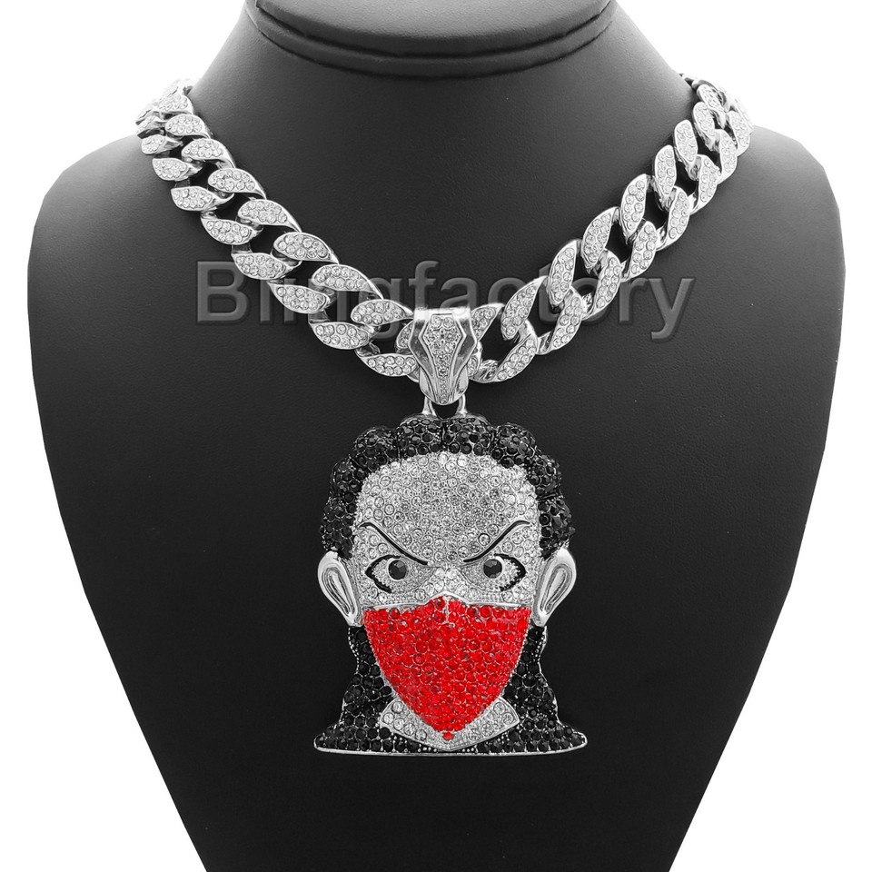 Hip Hop Large Masked Goon Pendant & 16" Full Iced Cuban Choker Chain ...