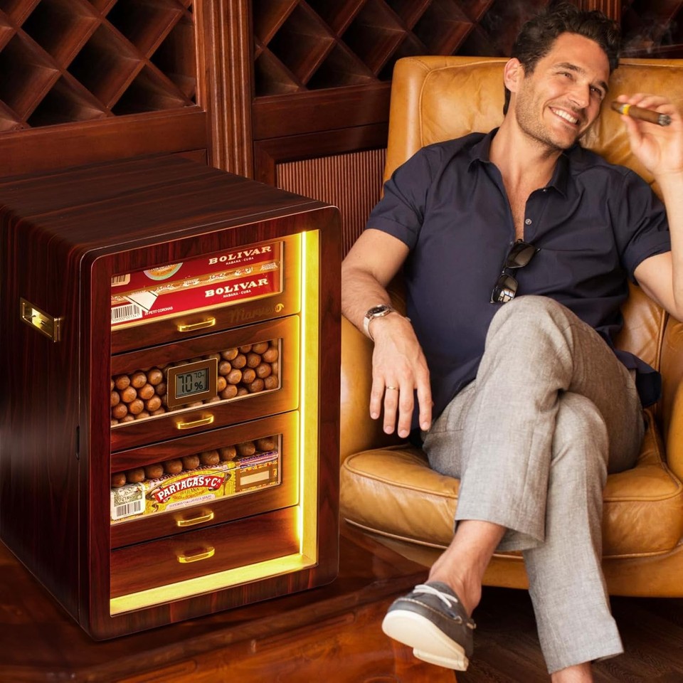 Desktop Cigar Humidor Cabinet Triple-Sided Light with Digital ...