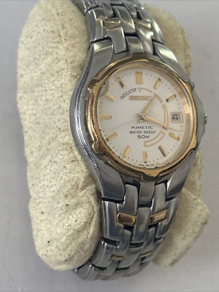 Vintage Mens Seiko 6J Kinetic Silver Tone Watch Wristwatch 50m WR *NOT ...