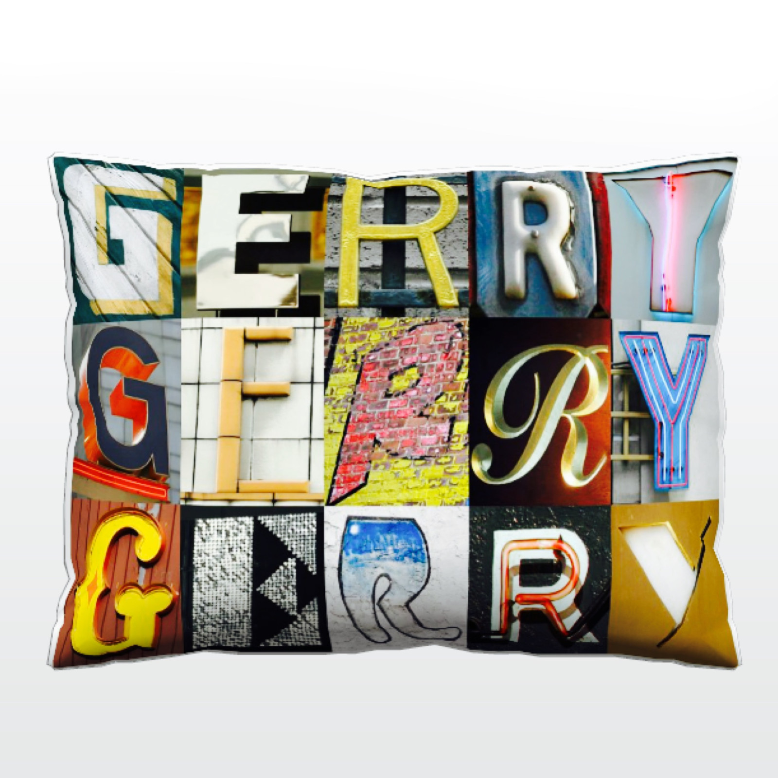 Personalized Pillow featuring the name GERRY in photos of actual sign ...