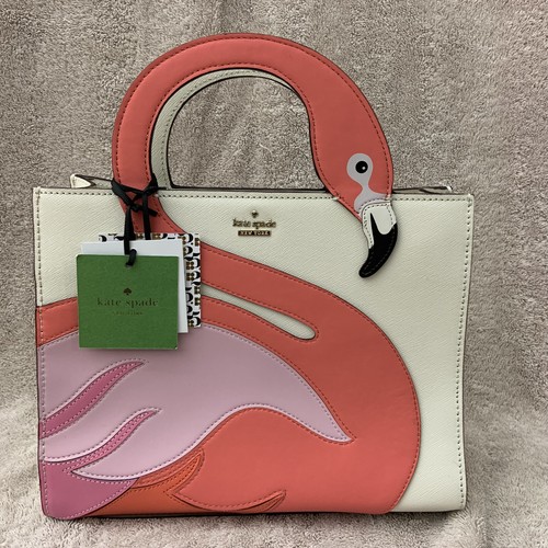 Kate Spade Pink White Leather Flamingo By the Pool Sam Purse Handbag | eBay