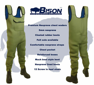 NEOPRENE CHEST WADERS, BISON 5mm FULL BODIED or STANDARD | eBay UK