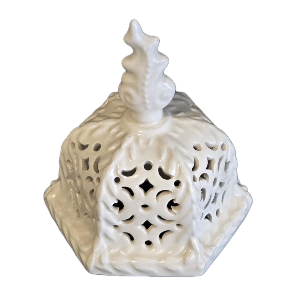 RARE Leeds Creamware Classical Pierced Hexagonal Lidded Urn Reticulated ...
