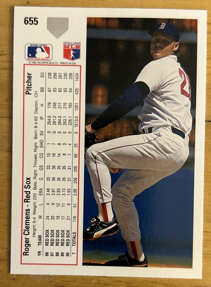 1991 Upper Deck Roger Clemens Baseball Card #655 Red Sox Pitcher VGEX O ...