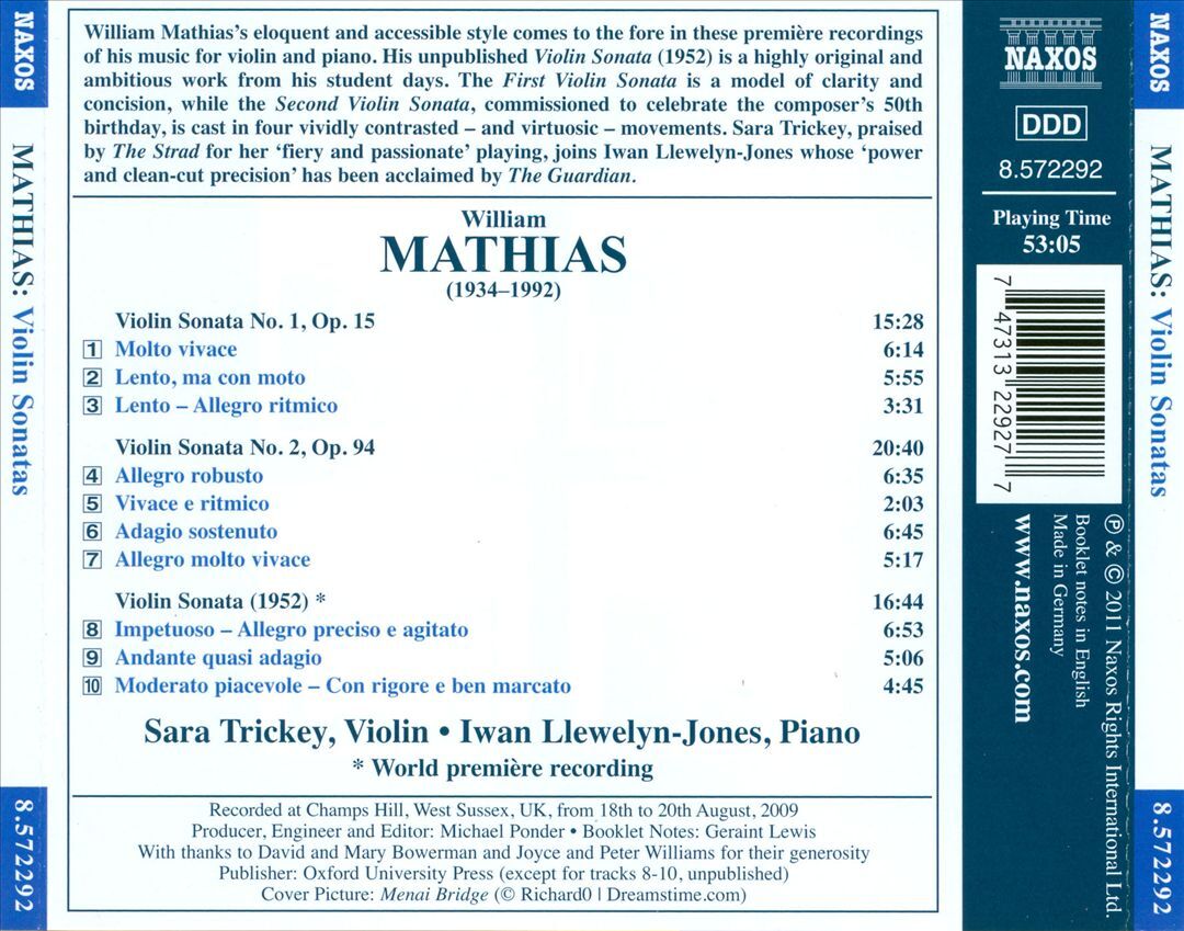 SARA TRICKEY / IWAN LLEWELYN-JONES WILLIAM MATHIAS: VIOLIN SONATAS NEW ...