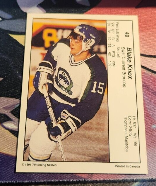 1990-91 7th Inning Sketch WHL Blake Knox Left Wing Swift Current ...