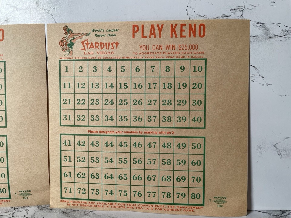 Stardust Casino Las Vegas Blank Keno Paper Sheets 2pcs ~ Vintage 1970s ...