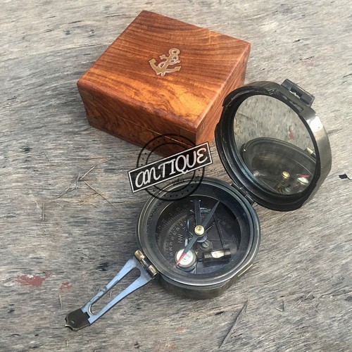 Vintage Brass Pocket Survival Level Compass with Box Wood Solid Compas Navy | eBay