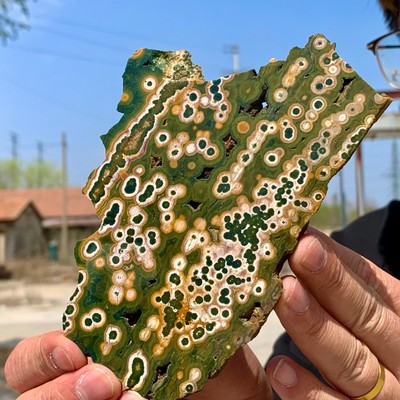 213G Natural Colorful ocean jasperquartz geode crystal Cutting blade ...