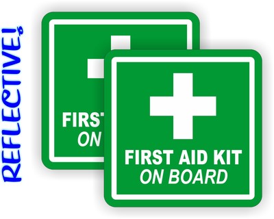 (2) REFLECTIVE 2-inch First Aid Kit on Board Vinyl Decals | Stickers ...