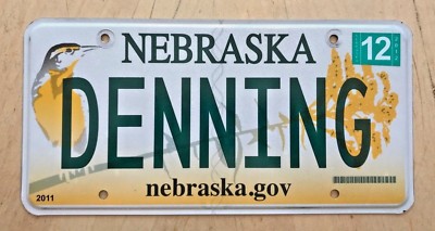 NEBRASKA BIRD VANITY LICENSE PLATE " DENNING " DENNY RICHARD GOVERNOR ...