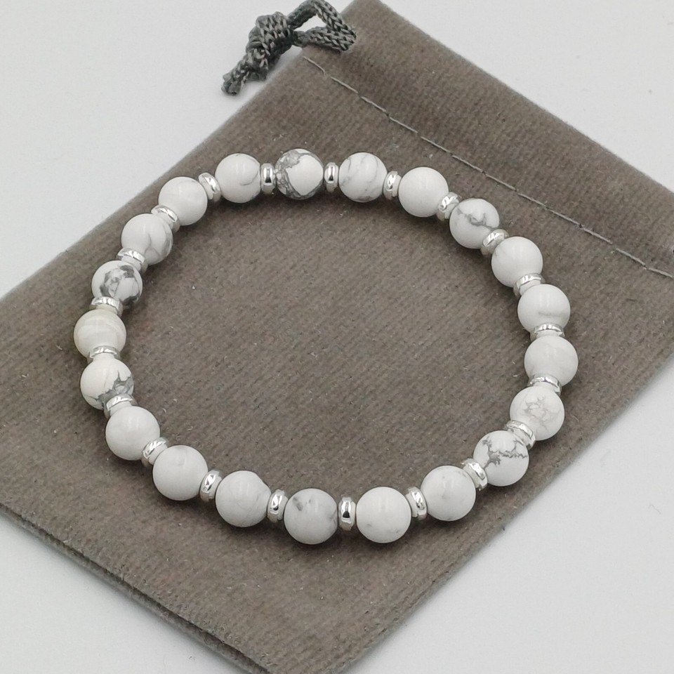 Handmade Natural Howlite Crystal Healing Chakra Gemstone Stretch Bead ...