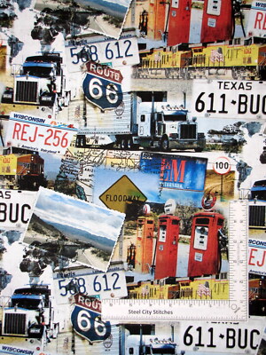 Route 66 Collage Road DIGITAL Fabric Cotton Timeless Treasures CD1467 ...