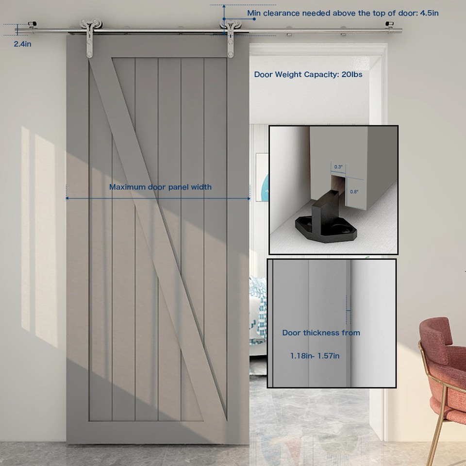 CCJH 5FT/6FT/6.6FT Stainless Steel Sliding Barn Door Hardware Kit Track ...