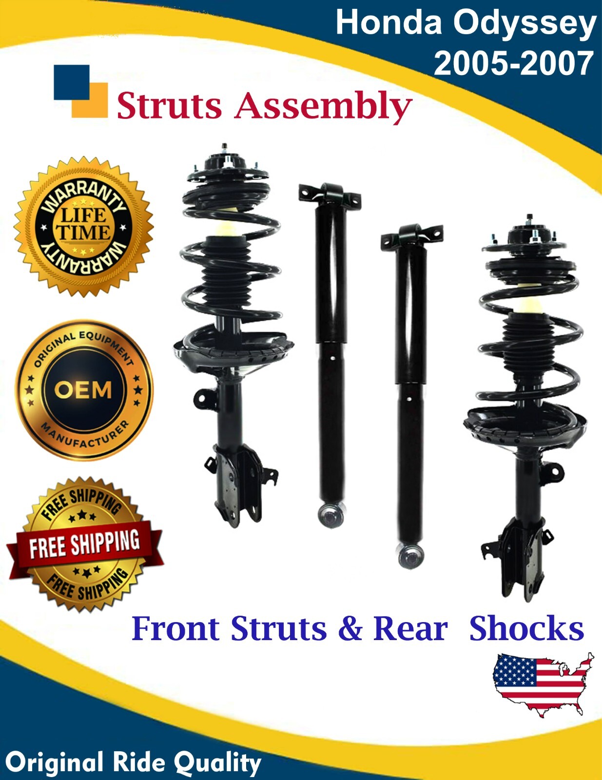 New OE Front Struts & Rear Shocks For 2005-2007 Honda Odyssey Lifetime ...