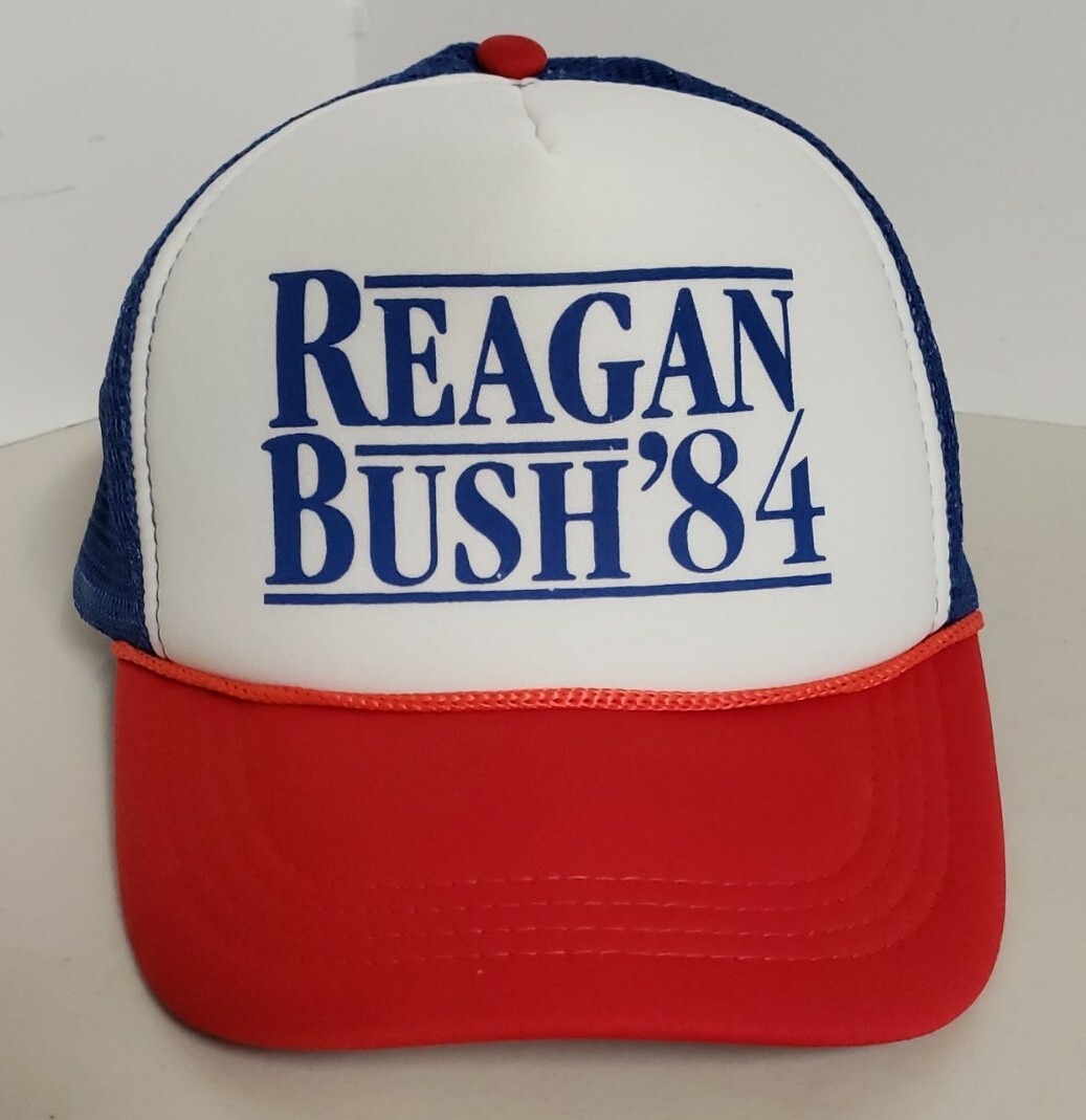 1984 Reagan Bush 84 Cap Trucker Hat Flat Brim Snapbac… - Gem