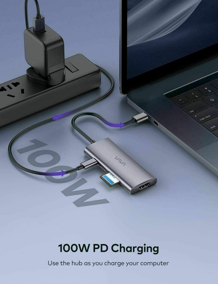 USB C Hub, 7-in-1 USB C Adapter with 100W Power Delivery Charging Port ...