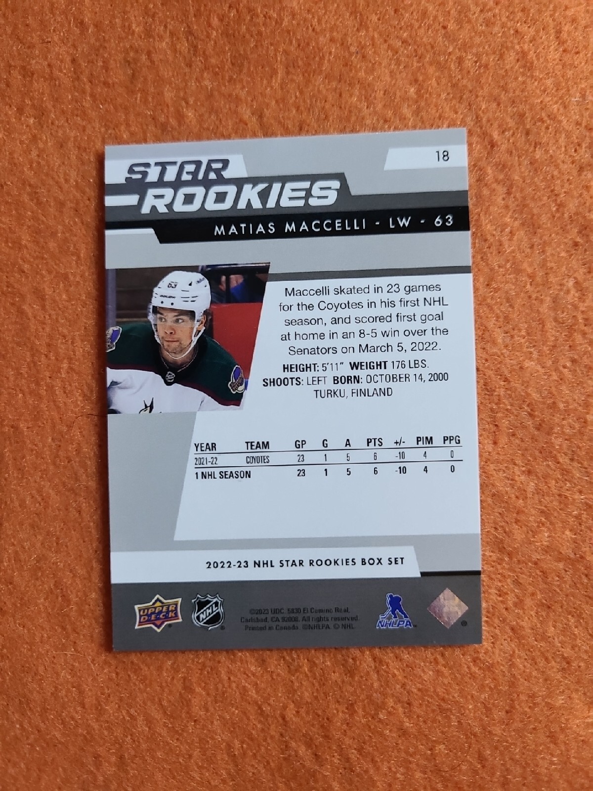 2022-23 Upper Deck Rookie Box Set - MATIAS MACCELLI - Star Rookies ...