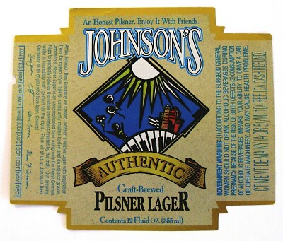 Johnson Beer Co CRAFT-BREWED PILSNER LAGER beer label NC 12oz | eBay