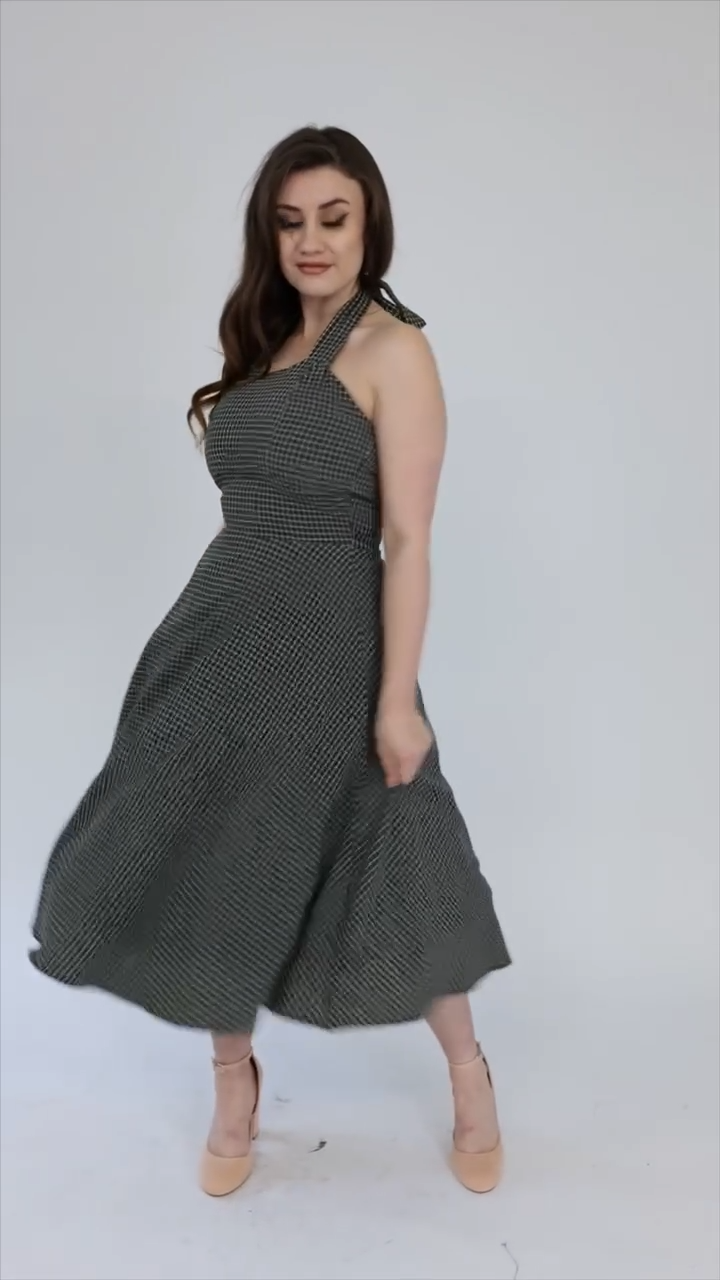 Ladies 1950s Gingham Swing Pin Up Summer Dress - Women's Halter Neck ...