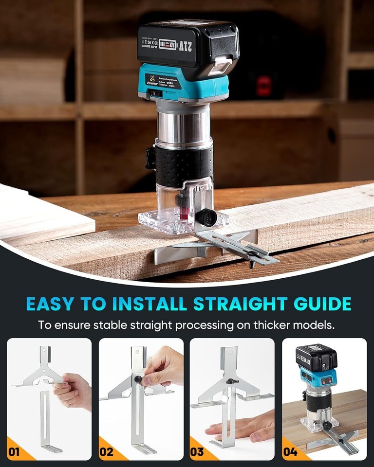 Cordless Compact Router Wood Router Tool With 2PCS 4.0Ah Batteries 21V ...