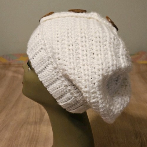 Hand-Made - Knitted Winter Beanie Beret Three Button Knit Hat - One ...