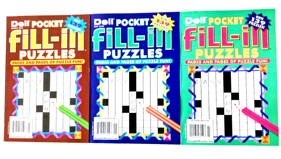 NEW Lot of 3 Penny Press Dell Fill In Pocket Puzzle Books Over 139 in ...