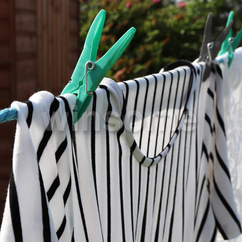 Peg Basket with 36 Plastic Clothes Pegs Washing Line Airer Laundry ...