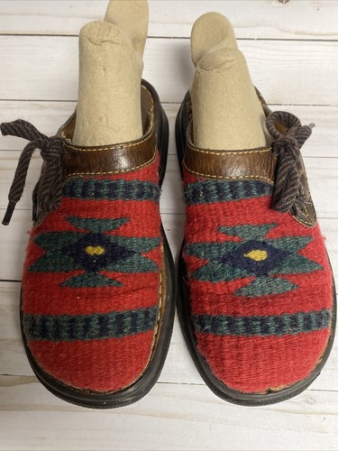Born Aztec Indian Blanket Red Wool Boho Slip On Mules Clogs Shoes Women ...