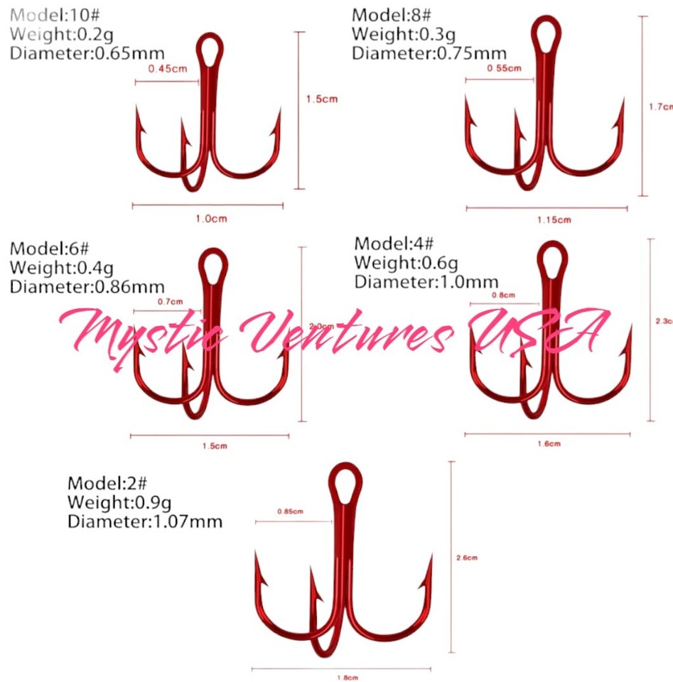 50pcs Red Fishing Hooks Carbon Steel Treble Hooks Fishing Tackle 2# 4 ...