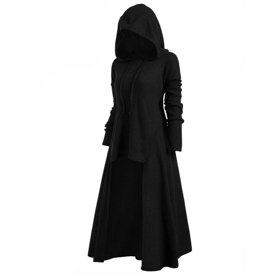 Women's Gothic Punk Hooded Long Robe Dress Winter Casual Hoodies Jumper ...