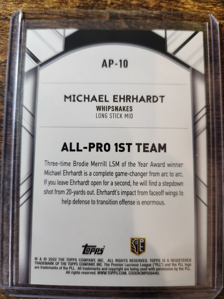 2022 Topps PLL Premier Lacrosse Michael Ehrhardt All-Pro 1st Team #AP ...
