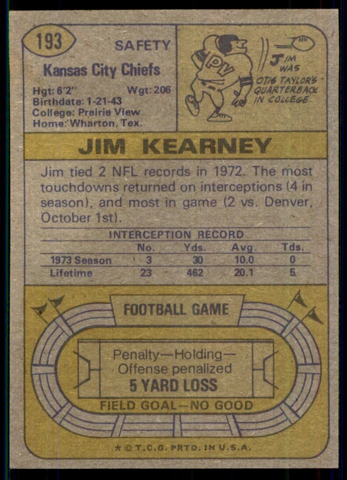 1974 Topps Jim Kearney Football Cards #193 | eBay